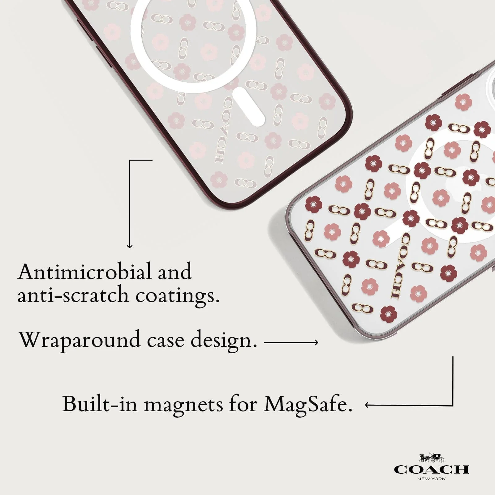 Coach รุ่น Protective with MagSafe - เคส iPhone 15 Pro - ลาย Tea Rose | Vgadz