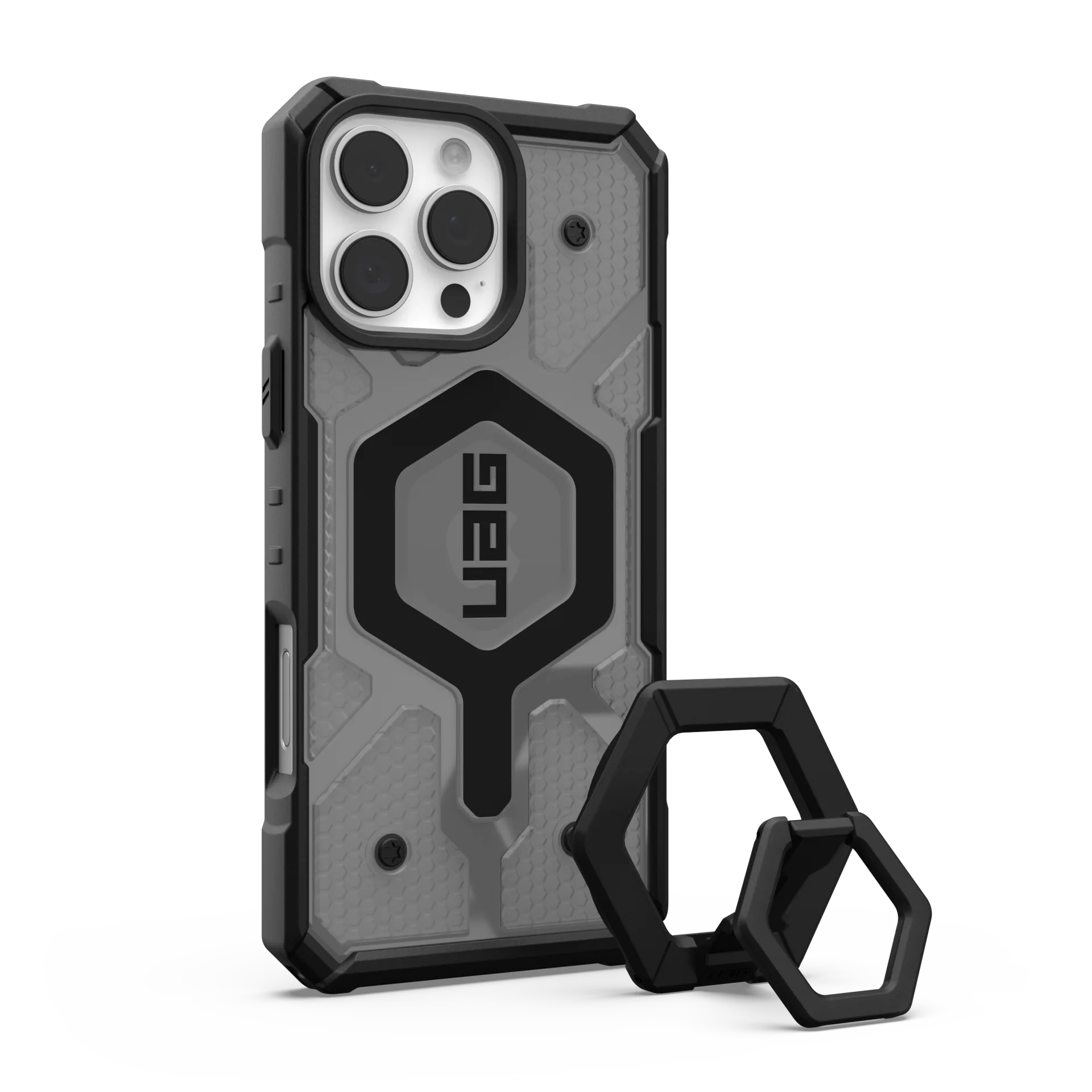 UAG รุ่น Pathfinder Clear Magsafe Bundle - เคส iPhone 16 Pro Max - สี Ash/Black Stand | Vgadz